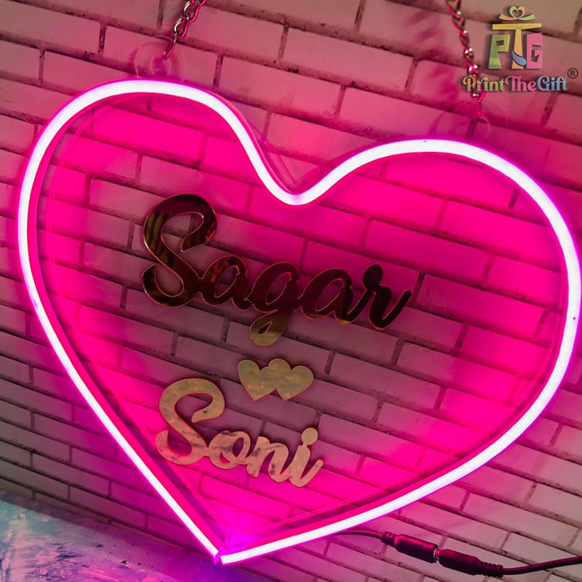 Neon Light Pink LED Heart Neon Sign your Custom Name" - PrintTheGift.com